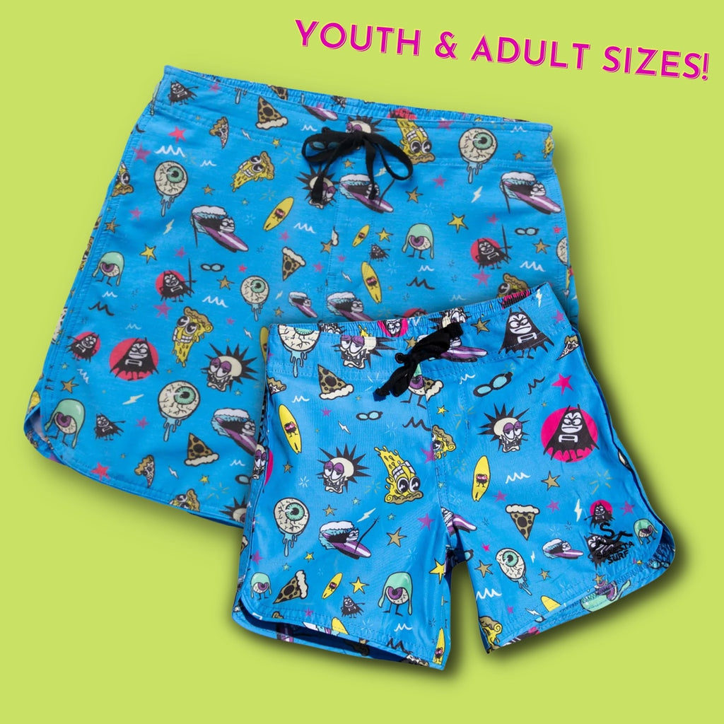 SEAESTA SURF X THE AQUABATS! SUPER CYAN BOARDSHORTS! – gloopy Industries